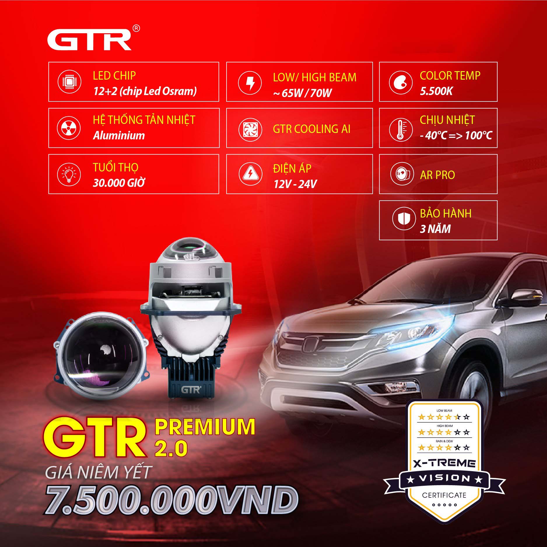 BI LED GTR PREMIUM 2.0 2021 NHIỆT MÀU 5500K - Suncar